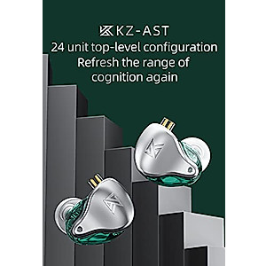 KZ-AST in-Ear Monitors, 24BA Top-Level Configuration HiFi Stereo Earphones, Lightweight Noise Isolating Stage IEM Wired Earbuds/Headphones for Musician Audiophile (with Mic, Silvery)