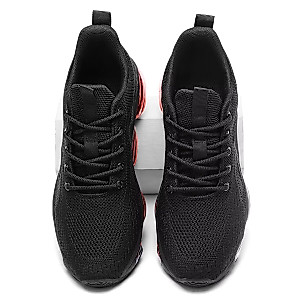 Pozvnn Mens Running Shoes Air Cushion Fashion Sneakers Casual Tennis Walking Athletic Trainers Zapatillas para Hombre Black/Red