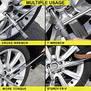 Spurtar Extended Lug Wrench Lug Nut Wrench, 4 Way Lug Wrench Tire Iron Lug Wrench, Lug Nut Remover 1/2 Drive with 17/19mm and 21/23mm Sockets