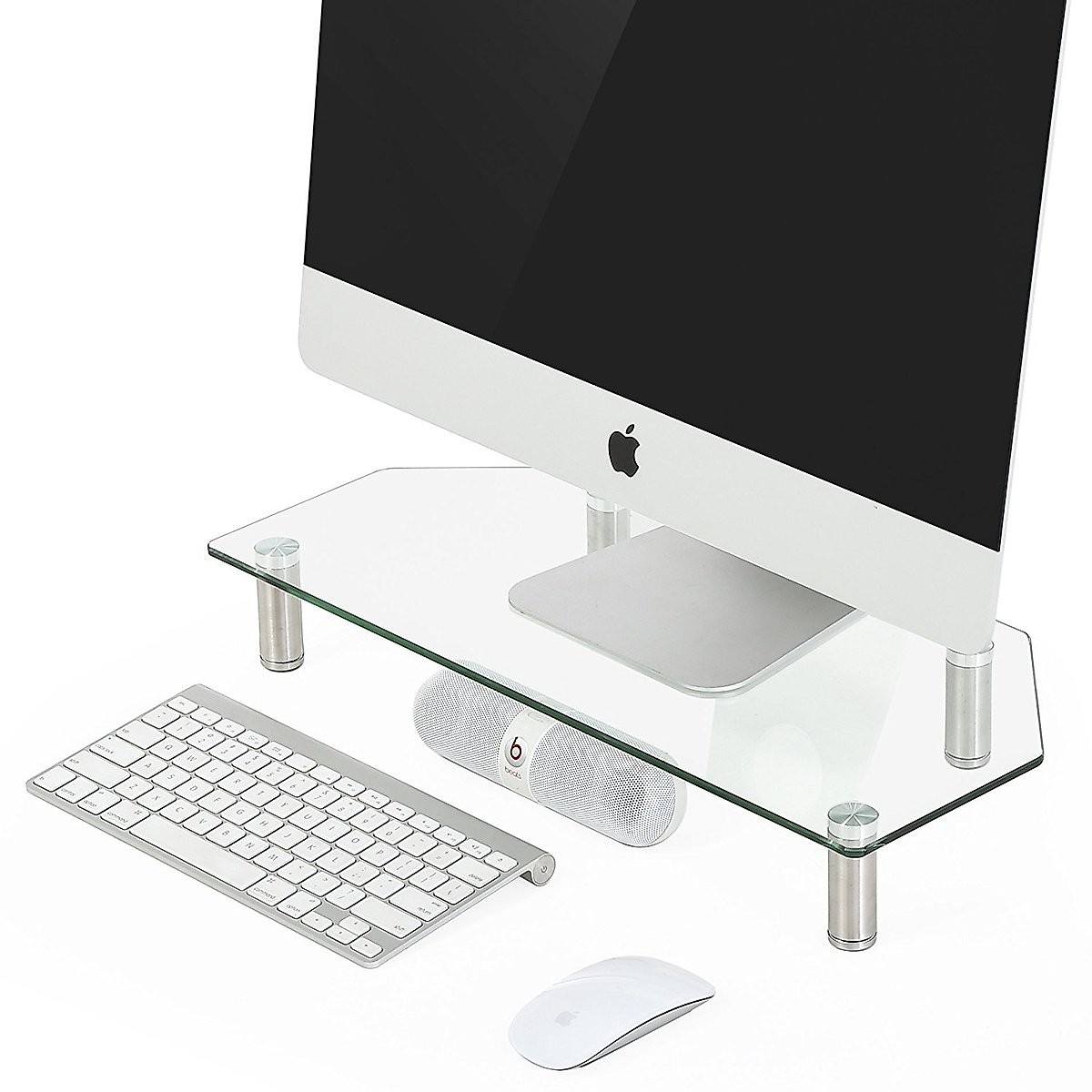 FITUEYES Monitor Stands Curved Glass Computer Risers with Height Adjustable for PC Monitors, Laptops, Computers & TVs，DT105002GC