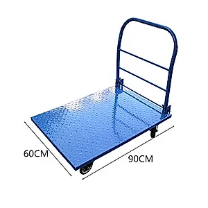 Generic Handling Vehicle Flatbed Truck Push Cart Dolly Moving Platform Hand Truck — Foldable for Easy Storage and 360 Degree Swivel Wheels, Blue