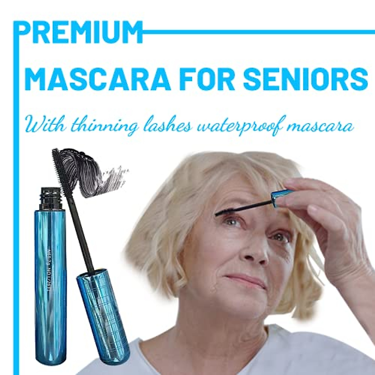 Mascara for Older Women 60 Plus, Mascara for Seniors with Thinning Lashes Waterproof Mascara, Hypoallergenic Volumizing Mascara Black Volume and Length for Sensitive Eyes (1 Pack)