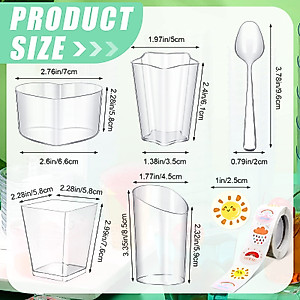 60 Pcs Clear Plastic Dessert Cups with Lids and Spoons Set Party Mini Square Heart Parfait Cups Slanted Round Fruit Pudding Pentagram Appetizer Cups Shooter Cups Dessert Containers and Stickers