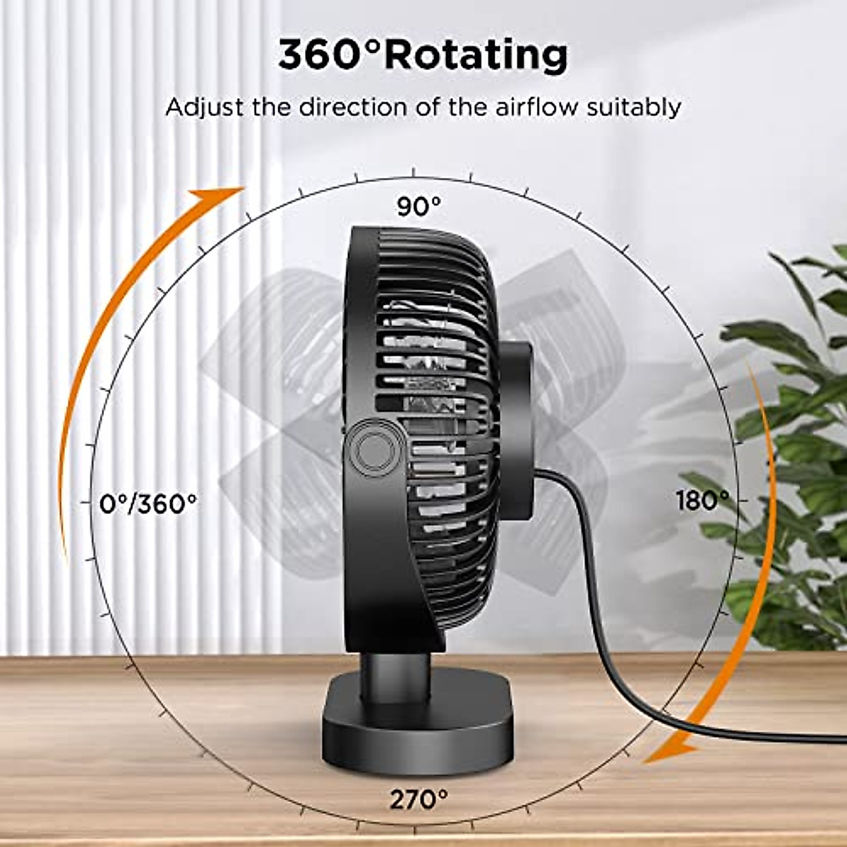 EasyAcc 6.5 inch USB Desk Fan, Small Desk Fan [with Strong Airflow & 360°Adjustment & 3 Speeds & Quiet] Small Portable Desk Travel Fan Quiet for Home Office Bedroom Table Desktop Travel (NO BATTERY)