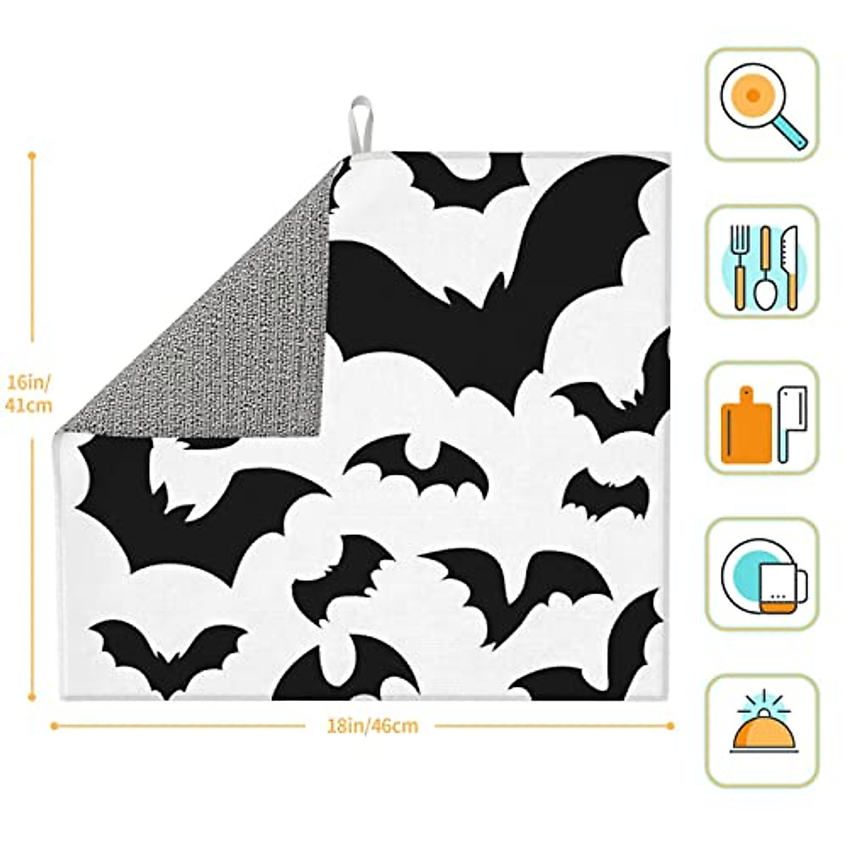 Halloween Bats Printed Drying Mat For Kitchen Ultra Absorbent Microfiber Dishes Drainer Mats Non-Slip Silicone Quick Dry Pad - 18 X 16inch