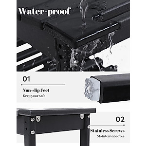 Murago HDPE Poly Lumber Shower Stool with Storage 20×12×19, Heavy Duty Waterproof Bench Indoor Outdoor Spa Stool Chair with Towel Bar [Black]