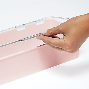 mDesign Long Plastic Cosmetic Storage Organizer Box Containers with Hinged Lid for Bedroom, Bathroom Vanity Shelf or Cabinet, Holds Masks, Palettes, Lotion, or Nail Polish, 2 Pack - Light Pink/Clear