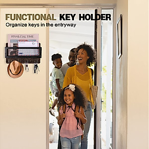 ADIIL Mail and Key Holder for Wall Decorative, Wooden Wall Key Rack Organizer with 4 Double Key Hooks, Wall Mount Key Hanger for Wall with Shelf, Rustic Home Decor for Entryway Hallway, Brown