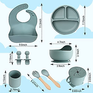 10pcs Baby Feeding Set | Baby Led Weaning Utensils | Includes Suction Bowl and Plate | Baby Feeding Supplies Set | 100% Food Grade BPA Free | Silicone Baby Bib, Spoon, Fork, Sippy Cup (blue)