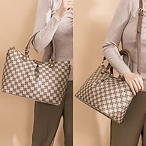 LBiayion Ladies Shoulder Handle Bags with Zipper, Large Tote Bags for Women Retro Classic lattice Shoulder Bags, Big Capacity PU Leather Handbag