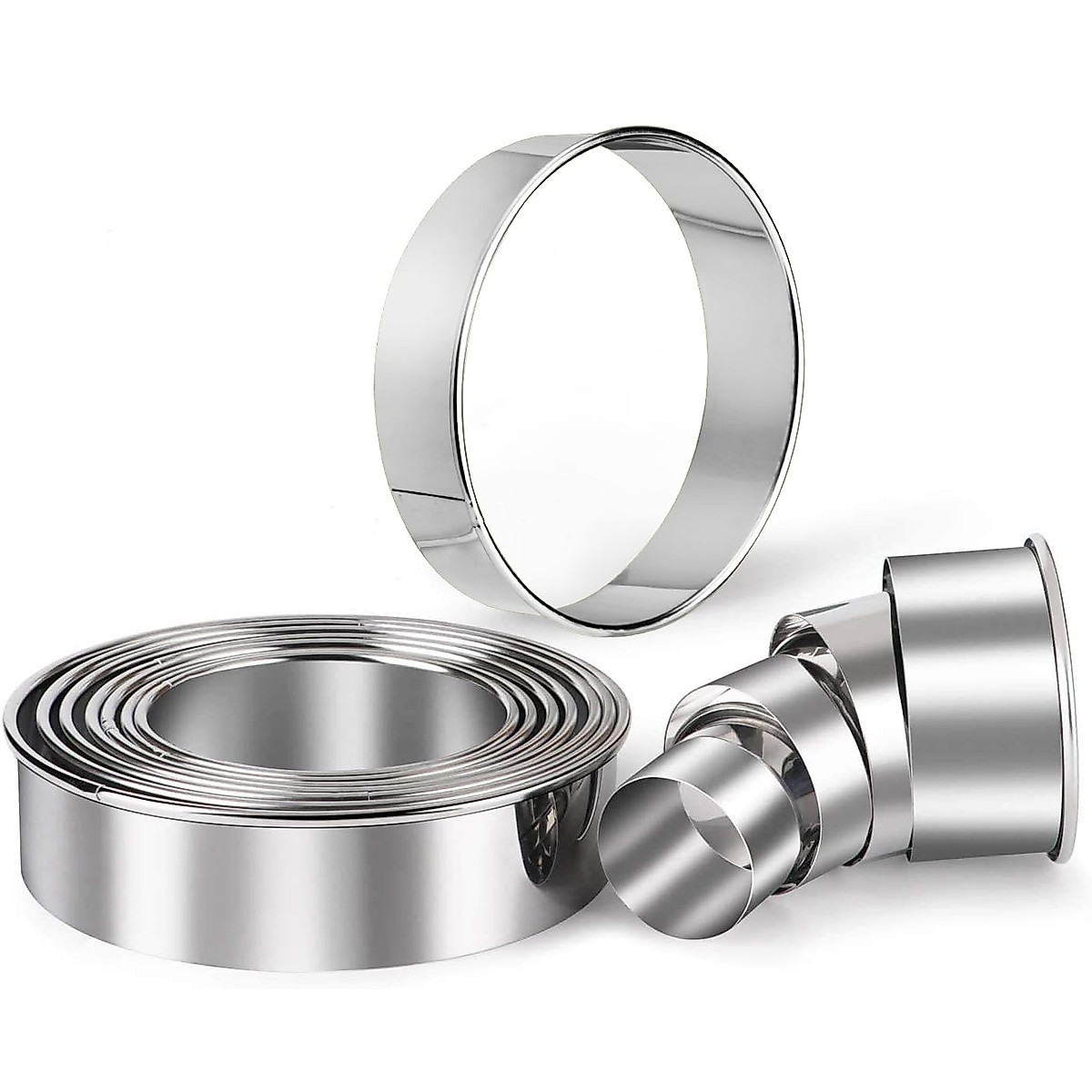 HULISEN Stainless Steel Round Cookie Biscuit Cutter Set, 11 Circle Donut Doughnut Cutter, Baking Ring Molds for Mini Cake, Scone, Pastry, Cooking, Gift Package
