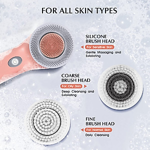 Facial Cleansing Brush Face Scrubber: Electric Exfoliating Spin Scrubber IPX7 Waterproof Silicone Skin Cleaning USB Rechargeable Spinning Rotating Washer Proactive System