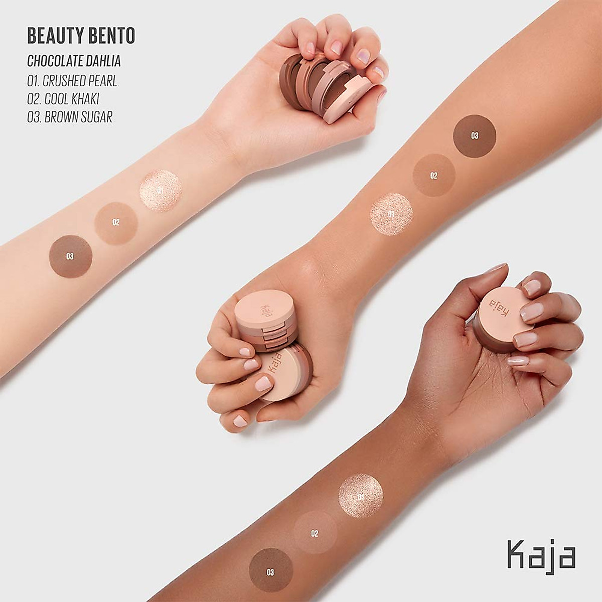 Kaja 3 Colors Eyeshadow - Beauty Bento 08 Chocolate Dahlia | Mosaic Chrome, Shimmer, Matte finish, Cruelty free, K-Beauty Mini Palettes, Easy Finger Application, 0.03 Oz