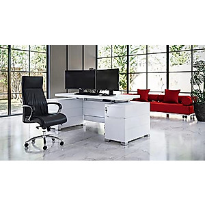 ZURI Furniture Ford Executive Modern Adjustable Height Desk with Filing Cabinets - White