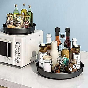 Kitchen Lazy Susan Turntable Organizer for Cabinet and Table Top Storage with Rotating Spice Organizer Countertop Pantry and Refrigerator & Drawer Organization Container (9" 12" inch) 2piece，Black.