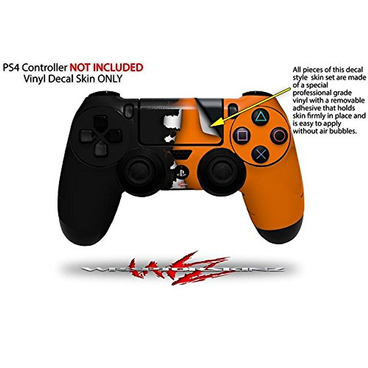 WraptorSkinz Skin Compatible with Sony PS4 Dualshock Controller PlayStation 4 Original Slim and Pro Ripped Colors Black Orange (Controller NOT Included)