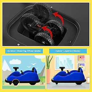Kidzone 12V 2 Driving Mode (Steering Wheel/Joystick) Ride On Bumper Car for Kids & Toddlers 1.5-6 Year Old DIY Sticker Baby Bumping Toy Gifts W/Remote Control LED Lights, 360 Degree Spin