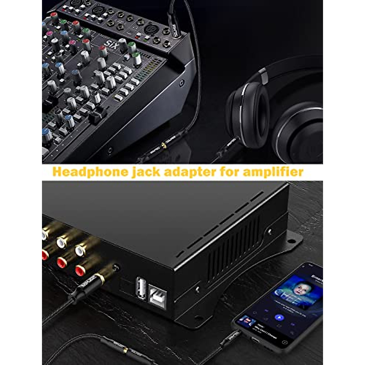 SOLMIMI 1/4 to 3.5mm Adapter, 6.35mm Male to 3.5mm Female Stereo Adapter, Lossless 3.5mm to 1/4 Adapter, Headphone Jack Adapter for Mixer Guitar Piano Amplifier Speaker or More - Matte Black(30cm)