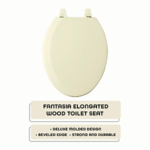 Elongated Wood Toilet Seat, Bone - 19 Inch - Fits All Elongated Size Fixtures - Easy to Install Fantasia by Achim Home Decor