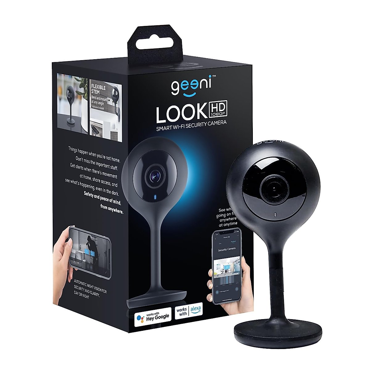 Geeni LOOK Indoor Smart Security Camera, 1080p HD Surveillance with 2-Way Talk and Motion Detection, Works with Alexa and Google Assistant, No Hub Required (1 Pack)