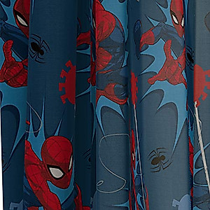Jay Franco Kids Window Drapes - 4 Piece Curtain Set Includes 2 Tiebacks, Beautiful Bedding Room Décor and Easy Set Up, Blue - Spiderman, 84 Inch