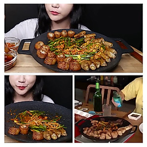 Korean Grill Pan,Nonstick Round Griddle Grill Pan for Korean BBQ,Round BBQ Griddle with Handle,Multifunctional Stove Plate for Meats, Pancakes, Ribs (Universal Model 36cm)