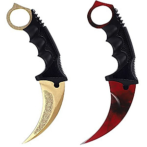 TOPOINT 2 Pack Karambit Knife No Cutting Edge Knife Without Cutting Edge with Sheath for Beginner (Golden-Red)