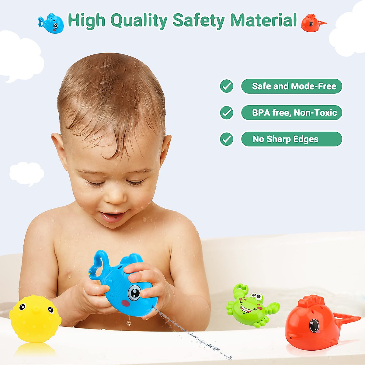 Baby Bath Toys for Toddler 1-3: Mold Free Bathtube Toys for Toddlers Kids Infant Age 1 2 3 Year Old Girl Boy| Bath Toys Fishing Games Floating Squirt Water Toys for Bathtime