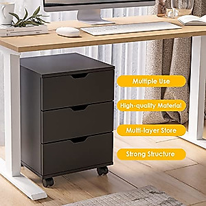 STARY Fully Assembled 3 Drawer Wood Rolling File Cabinet, Black