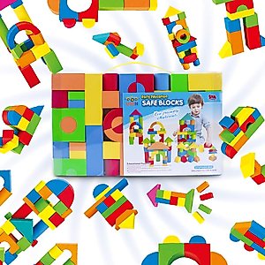 UNIH Foam Building Blocks for Toddlers 1-3, Soft Stacking Toys for 1 2 3 4 Year Old Boys Girls, Kids Stackable Block Set (94 pcs)