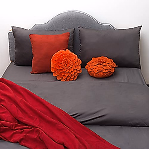 JWH Handmade 3D Flower Throw Pillow Covers Aesthetic Decorative Round Cushion Floral Accent Pillow Cases Velvet Pillowcase Living Room Bed Couch Bedroom 14 Inch Orange