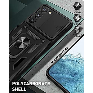 CCSmall Case for Samsung Galaxy S23 5G with Slide Camera Cover, Military Grade Drop Protective Phone Cover Case with Ring Kickstand for Samsung Galaxy S23 5G SJ Black