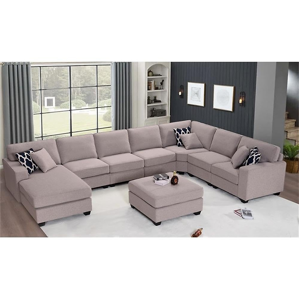 Legend Vansen Fabric Flexible Combination Module Reversible U Shaped Sofa for Living Room, Grey Sectional