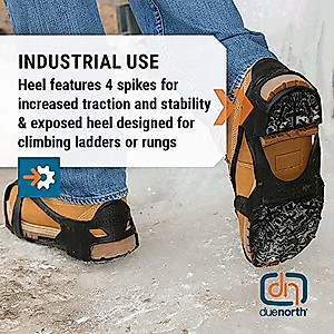 Due North Heavy Duty Ice Cleats for Job Safety in Snow & Ice - 28 Integrated Military Grade Tungsten Carbide Spikes (1 Pair)
