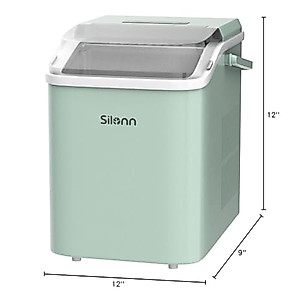Silonn Countertop Ice Maker Machine, Portable with Handle, Ice Scoop and Basket, Makes up to 27 lbs. of Ice Per Day, 9 Cubes in 7 Mins, Green, 12 x 9 x 12 inches (SLIM06)