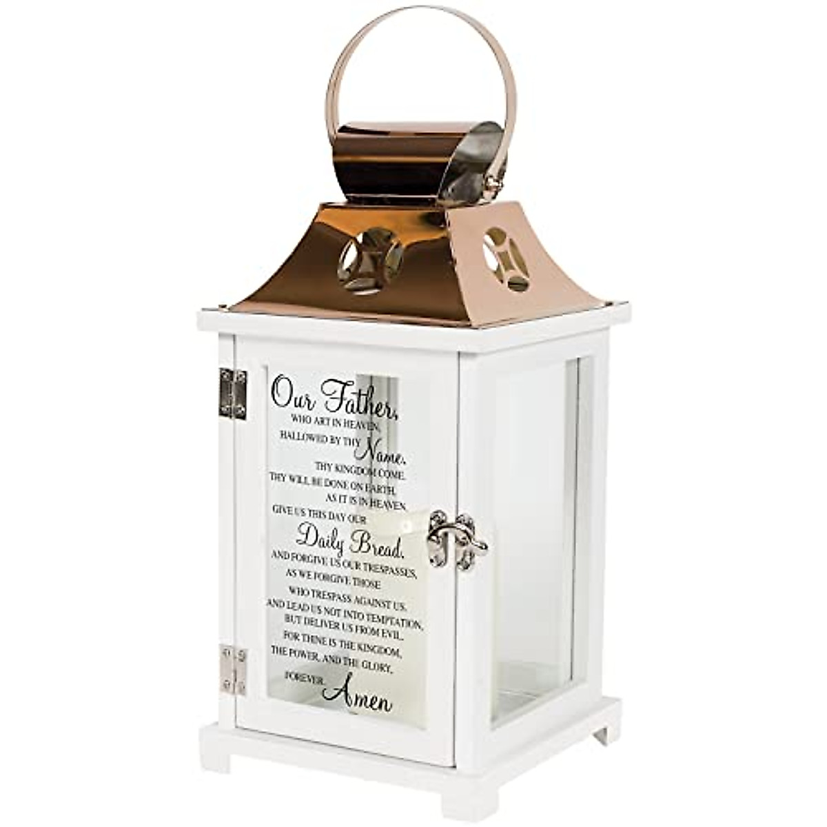 Carson Home Accents Indoor Outdoor Our Father Memorial Sympathy Copper Candle Lantern for Loss of Loved One with Automatic 6 Hour Timer and Calligraphy