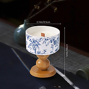 Blue and White Ceramics Scented Candles, Ceramic Wooden Candles, Home Decor Candles,Chinoiserie Ceramics Candles,5 Oz|Camellia Flavor,30 Hours, House Warming Gift New Home (Blue)