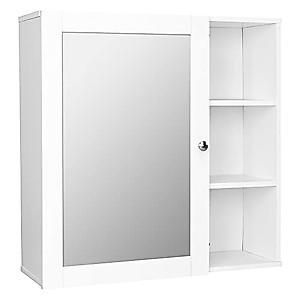 Wall Cabinet Hanging Bathroom Storage Organizer Wall Mount Bathroom Cabinet Wooden Medicine Cabinet Cupboard Storage Organizer with 2 Doors and 1 Shelf (Ship from USA)