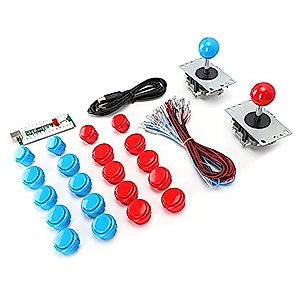 USB Game Set, Fighting Game Accessory Professional Made Can Be Connected to Button Lights Can Be Connected to Various Devices for Silky Arcade Experience(Double Suit Blue + red)
