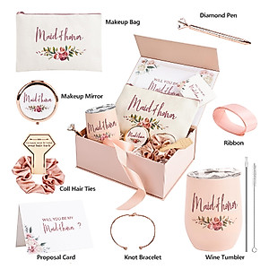 CARAKNOTS Maid of Honor Gifts Maid of Honor Proposal Gifts Box Will You Be My Maid of Honor Pink Bridesmaid Proposal Box Wedding Gifts for Bridesmaid Gifts Wine Tumbler 12 OZ