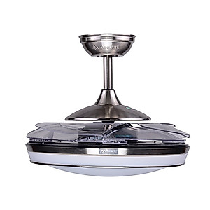 Fandian 44" Modern Ceiling Fan with Lights Remote Control Chandelier Fixture, 3 Lighting Changes Retractable Fandelier for Living Room Bedroom, Brush Chrome with Silent Motor