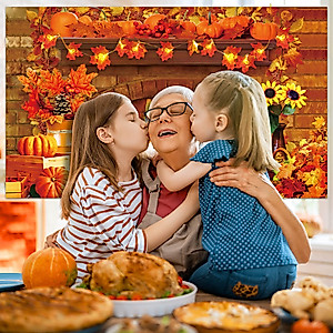 Fall Thanksgiving Decoration Thanksgiving Fireplace Backdrop Autumn Harvest Pumpkin Background Thanksgiving Day Maple Leaf Sunflower Banner for Thanksgiving Fall Birthday Party Photo Props Supplies