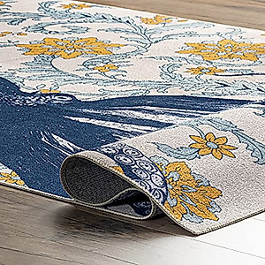 nuLOOM Patricia Machine Washable Octopus Area Rug, 4' x 6', Blue