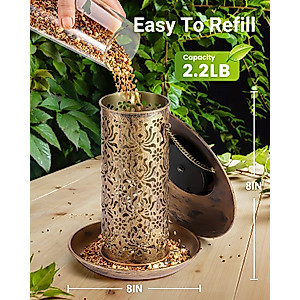 SWEETFULL Solar Bird Feeder for Outdoors Hanging, Metal Wild Bird Feeder for Cardinals Solar Garden Lantern with S Hook as Gift Ideas for Bird Lovers (2LBs Heavy Duty Weather Resistance birdfeeders)