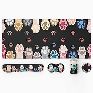 PULAIXIN Mouse Pad Wrist Support Keyboard Wrist Rest Support Extended Gaming Mouse Pad (34.5×15.7 in) Large Ergonomic 5 in 1 Mousepad Desk Mat Combo - CatPaw