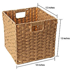 Foldable Synthetic Plastic Wicker Storage Basket with Iron Wire Frame By Blue Ridge Basket Company (Set of 4)