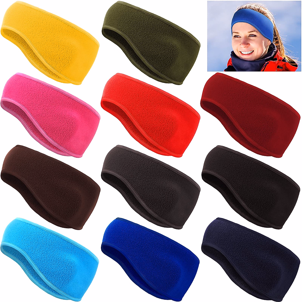 Janinka 11 Pieces Ear Warmers Headband Fleece Ear Covers Winter Running Ear Muffs Headband for Cold Weather Women Men