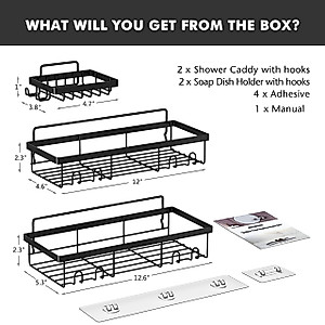 Moforoco Shower Caddy Shelf Organizer Rack, Self Adhesive Black Bathroom Shelves Basket, Home Farmhouse Wall Shower Inside Organization and Storage Decor Rv Accessories, First Apartment Essentials