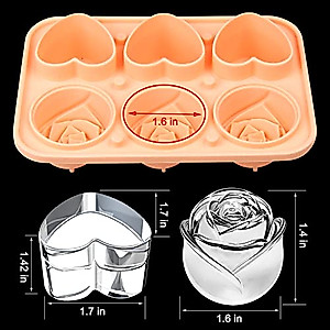 KooMall Ice Molds, Large Ice Cube Trays, Make 6Giant Cute 3D Rose Flower and Heart Shape Ice,Silicone Rubber Fun Big Ice Ball Maker for Cocktails Juice Whiskey Bourbon Freezer,Pink