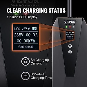VEVOR Level 2 Portable EV Charger, 32 Amp 240V, Electric Vehicle Charger with 28 ft Charging Cable NEMA 14-50P Plug, 16/20/24/32A Adjustable Current Plug-in Home EV Charging Station for SAE J1772 EVs